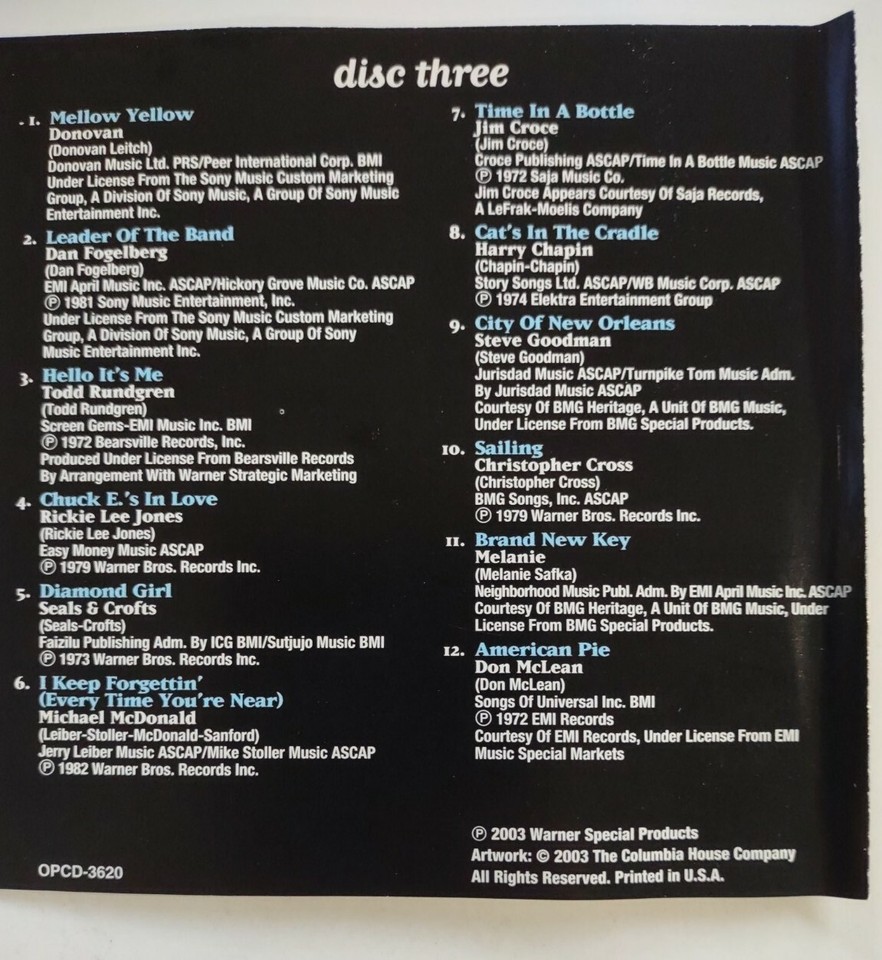 COLUMBIA HOUSE - The Ultimate Singer-songwriter Collection 3CDS & 36 ...