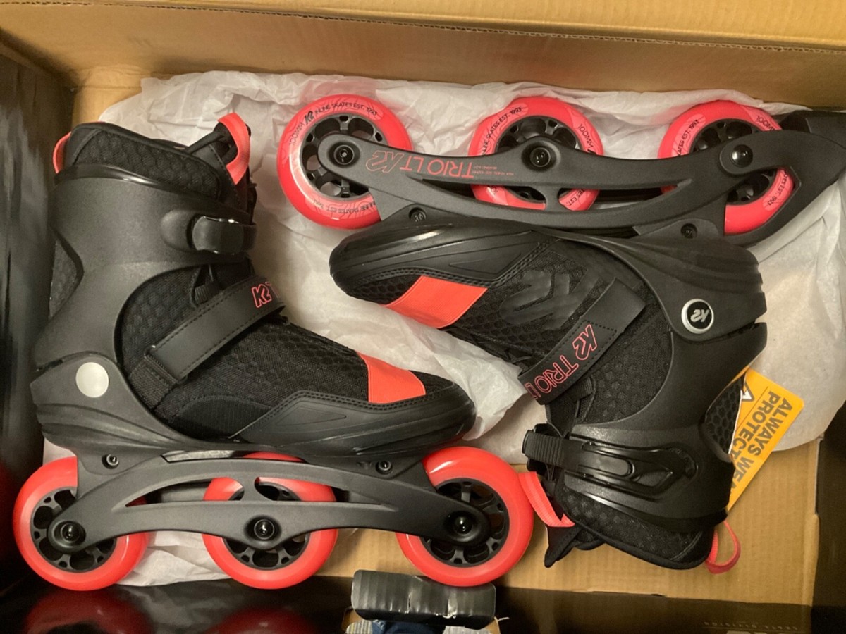 Urban Skates K2 Trio LT 100 Inline Skates - Black/Coral, Size 8.5, With ...