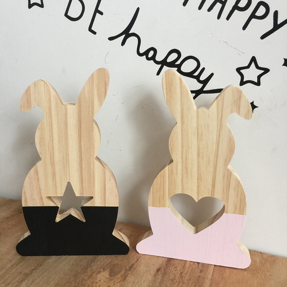 Pine Wood Rabbit Hollow Star Heart Home Decoration Tabletop Indoor ...