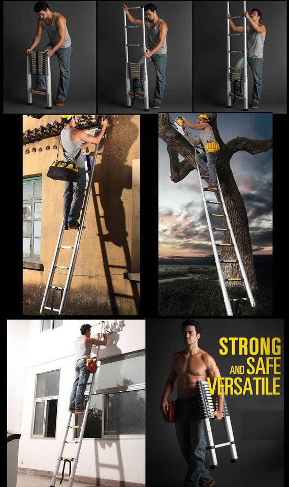 2.6M-5M Telescopic Ladder Heavy Duty Multi-Purpose Stainless Steel ...