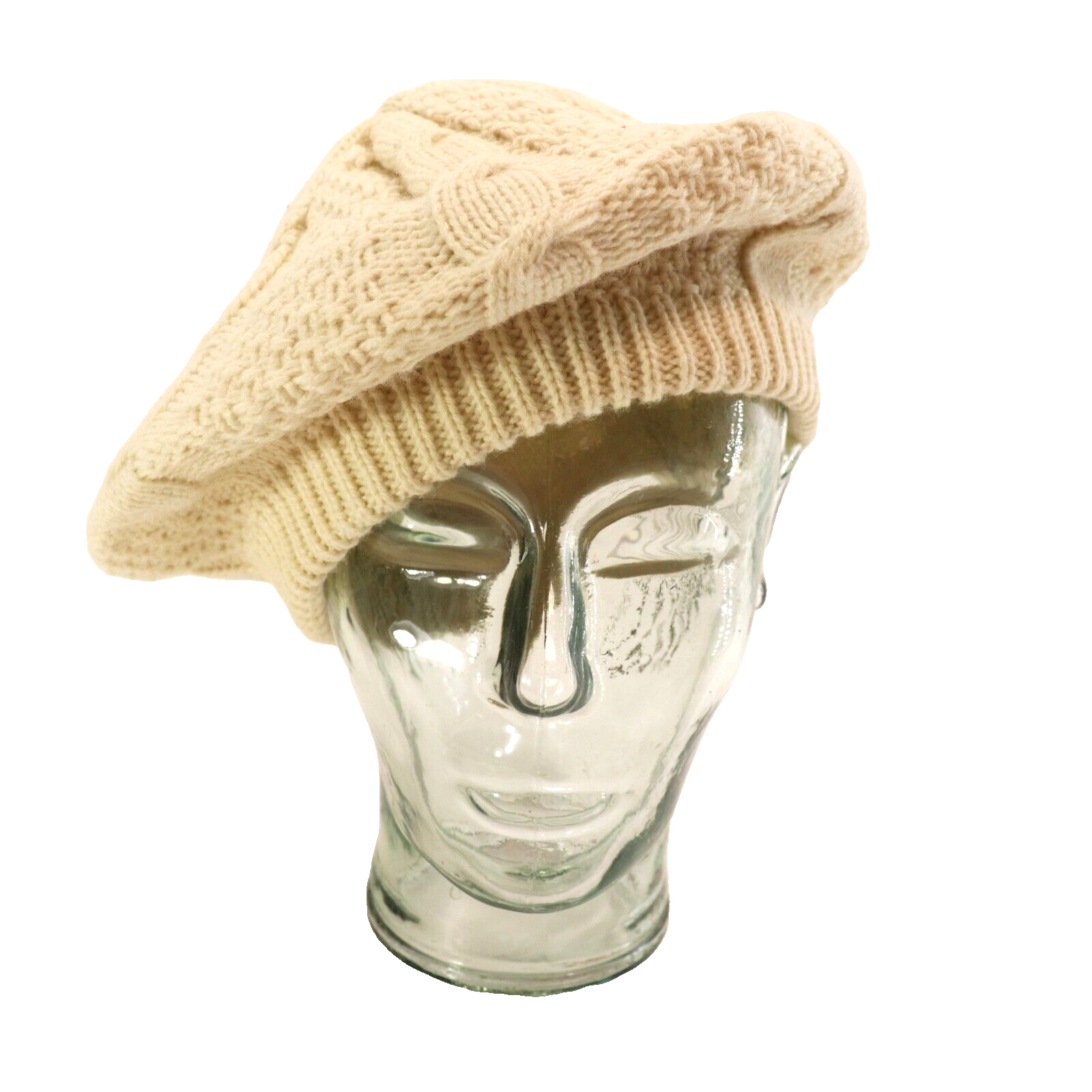 Aris Isotoner Cable Knit Beret Hat Women OS Cream Stretch Classic | eBay