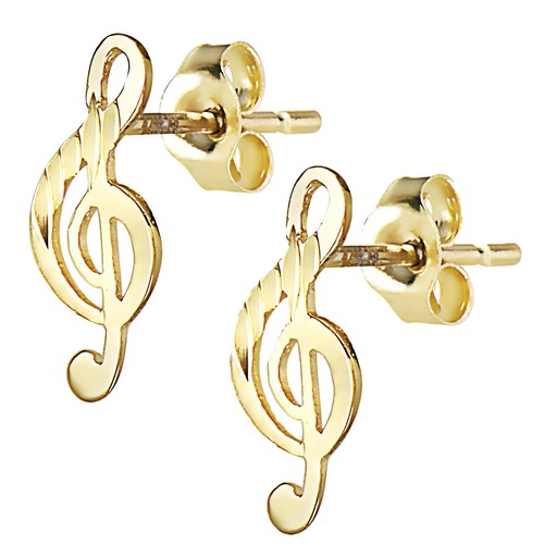 14k Yellow Gold Music Note G Clef Treble Musical Stud Earrings Small | eBay