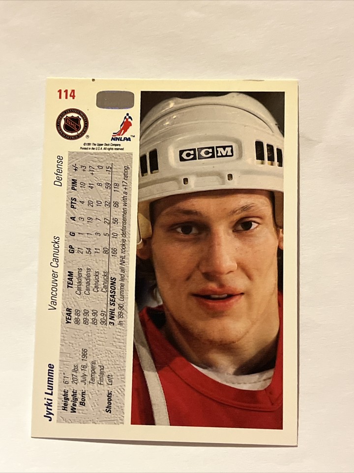 1991-92 Upper Deck Canucks Hockey Card #114 Jyrki Lumme | eBay