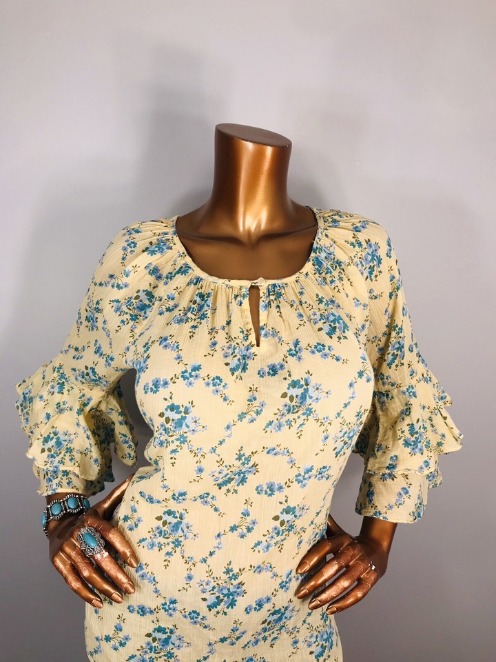 Chaps by Ralph Lauren XL Top Floral Summer Sheer Keyhole Bell Sl Lite ...