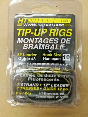 HI-TECH Tip Up Rigs 8# leader, hook size 10, 7 strand, 12'leader 2 per ...
