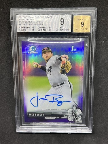 2017 Bowman 1st Chrome Purple Refractor Jake Burger Auto /250 BGS 9/9 ...