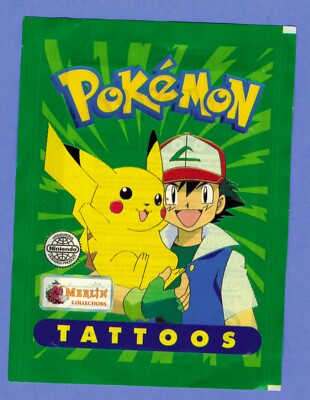 RARE 1999 UNOPENED Pokemon Topps Merlin Tattoos PACK PIKACHU WRAPPER ...