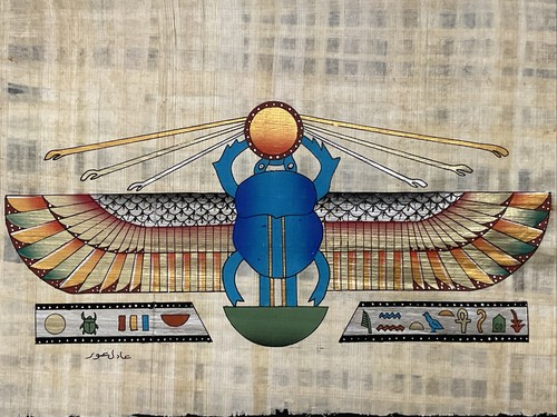 Vintage Egyptian Papyrus Hand Painted - The Winged Scarab -13x9” | eBay
