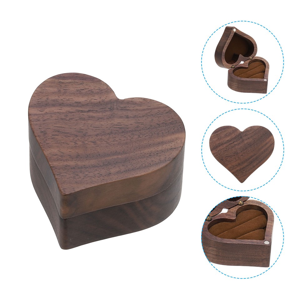 Wooden Ring Box, Heart Shaped Ring Box with 2 Slot, Brown | eBay