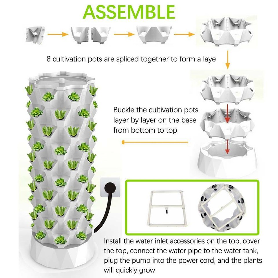 80 Pots Vertical Hydroponics Tower Set Hydroponic Growing System Garden ...