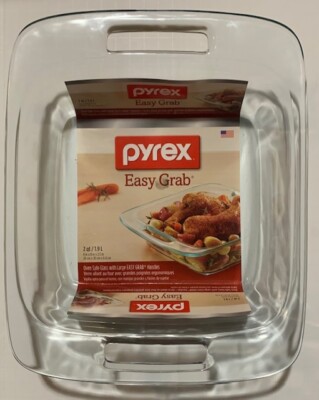 Pyrex Square 2qt Clear Easy Grab Glass Food Storage Casserole Baking ...