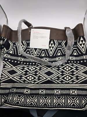 Thirty One 31 Reversible Tote Bag Rio Weave Black and White 14 in X 16. ...