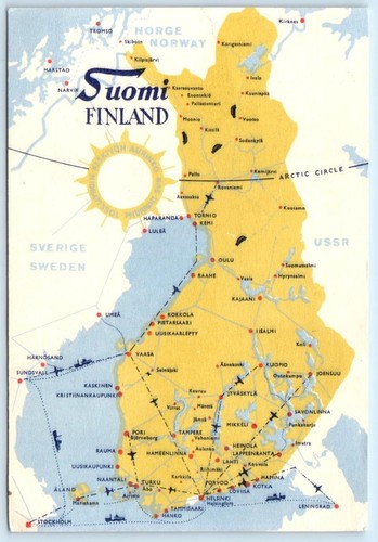 SUOMI ~ FINLAND ~ Beautiful Detailed TRANSPORTATION MAP 1953 ~ 4"x6 ...