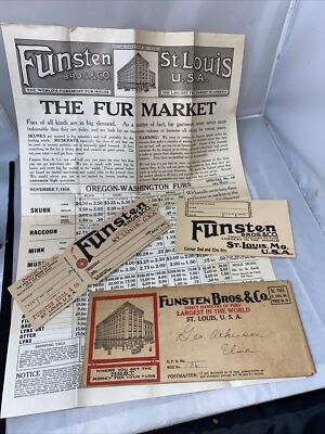 1916 Funsten Bros & Co St Louis Fur Trapping Sales Packet w Price List ...