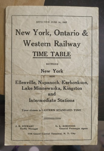 rare 1927 NYOWRR Timetable NEW YORK ONTARIO & WESTERN RAILWAY Catskills ...