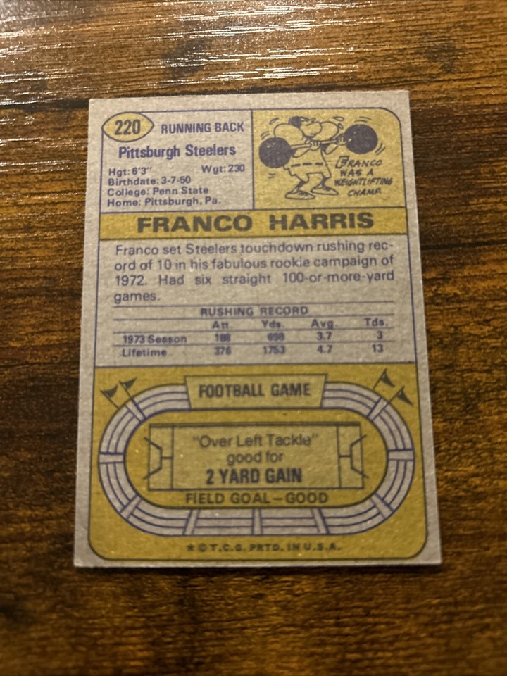 1974 Topps - #220 Franco Harris Football Card 7VV | eBay