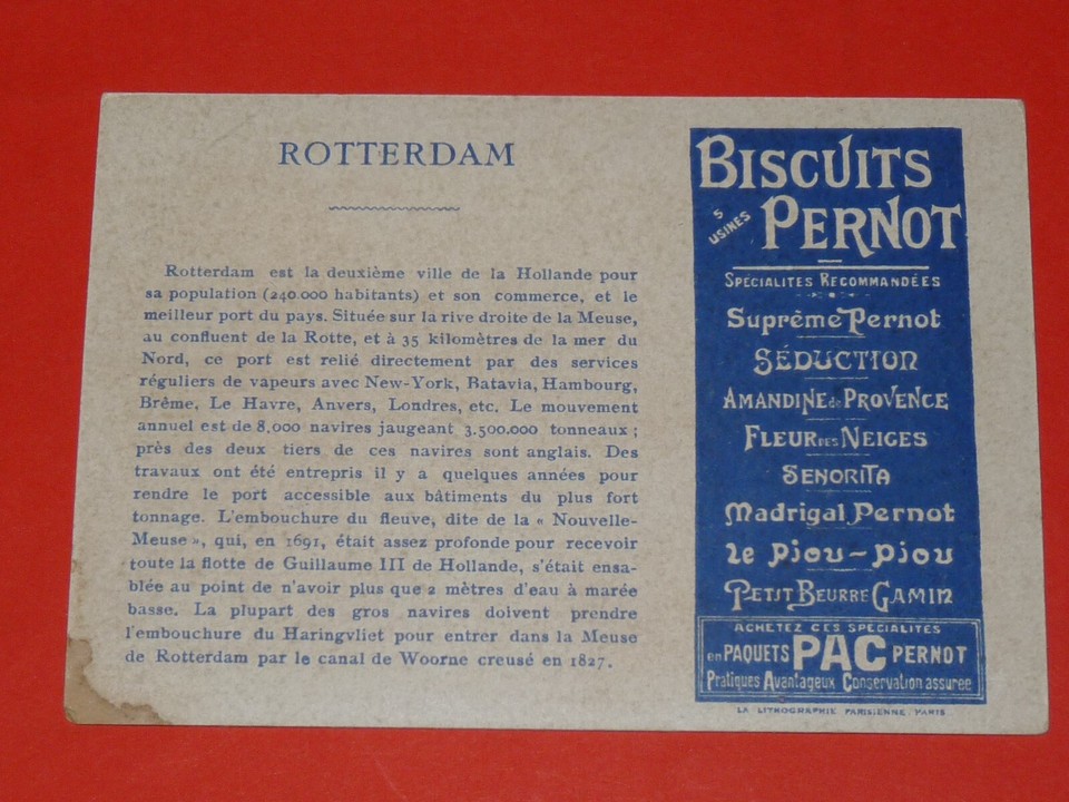 CHROMO 1901-1910 BISCUITS PERNOT GRANDS PORTS MONDE ROTTERDAM PAYS-BAS ...