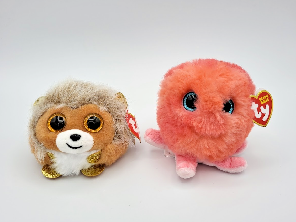 TY Puffies (Beanie Balls) Plush - SET OF 2 Caesar & Sheldon Stuffed ...