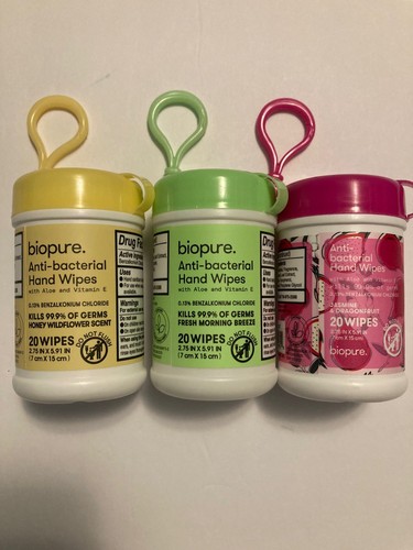 3 Biopure Antibacterial Travel Size Hand Wipes Keychain(Honey W,M ...
