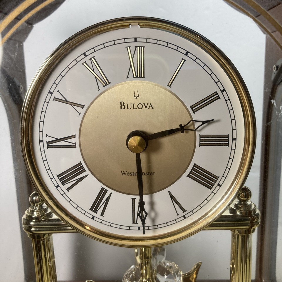 Bulova Clocks B1845 Durant Walnut Wood and Glass Revolving Pendulum ...