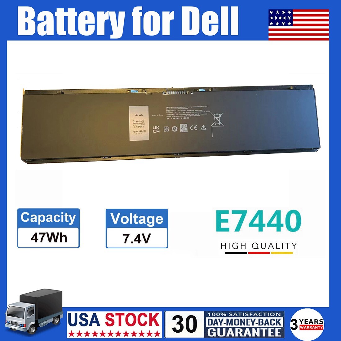 34GKR E7440 Battery For Dell Latitude 14 7000 E7450 PFXCR 451-BBFT ...
