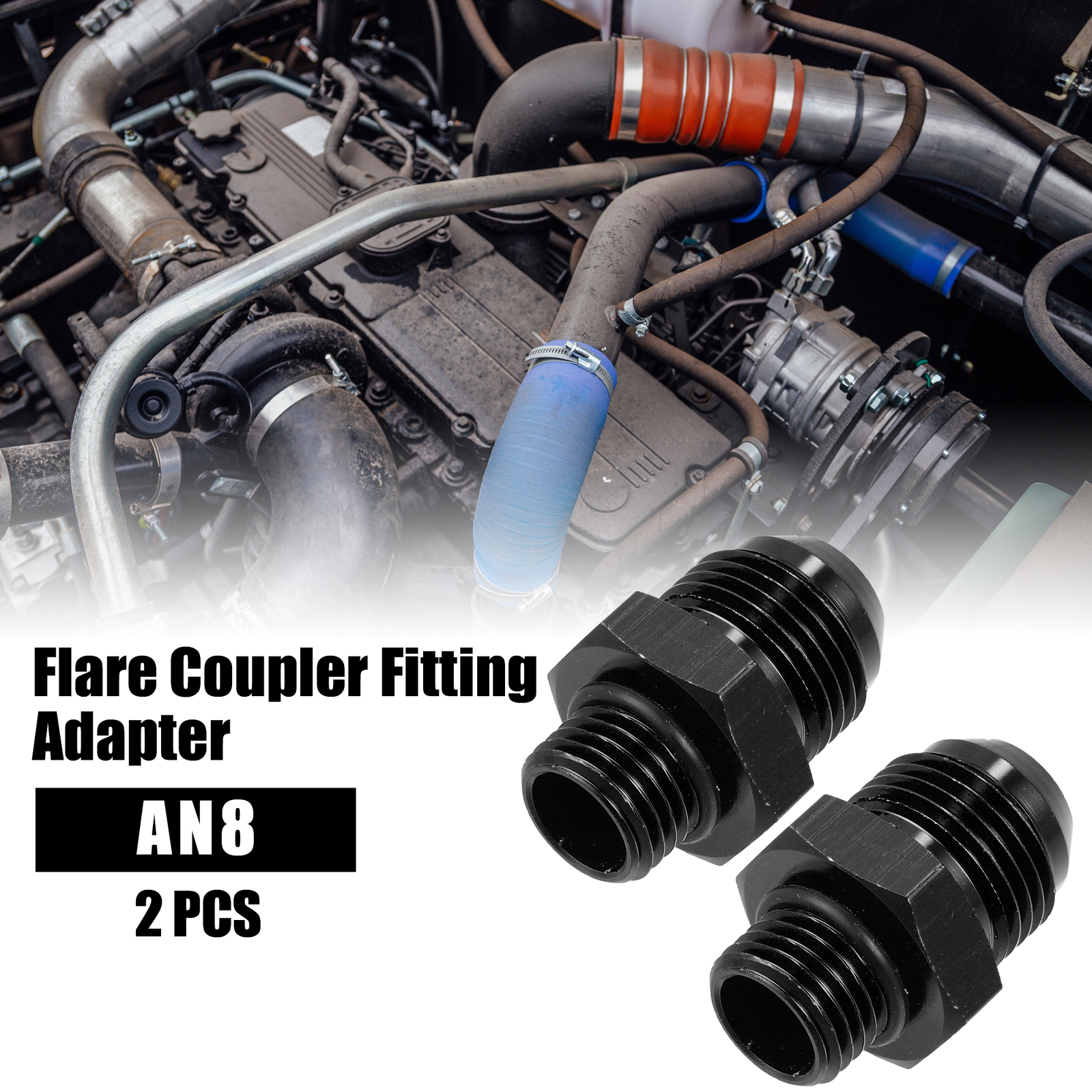 2pcs Car Black 8AN Male to M14 x 1.5mm Male Fitting Adapter Flare Union ...