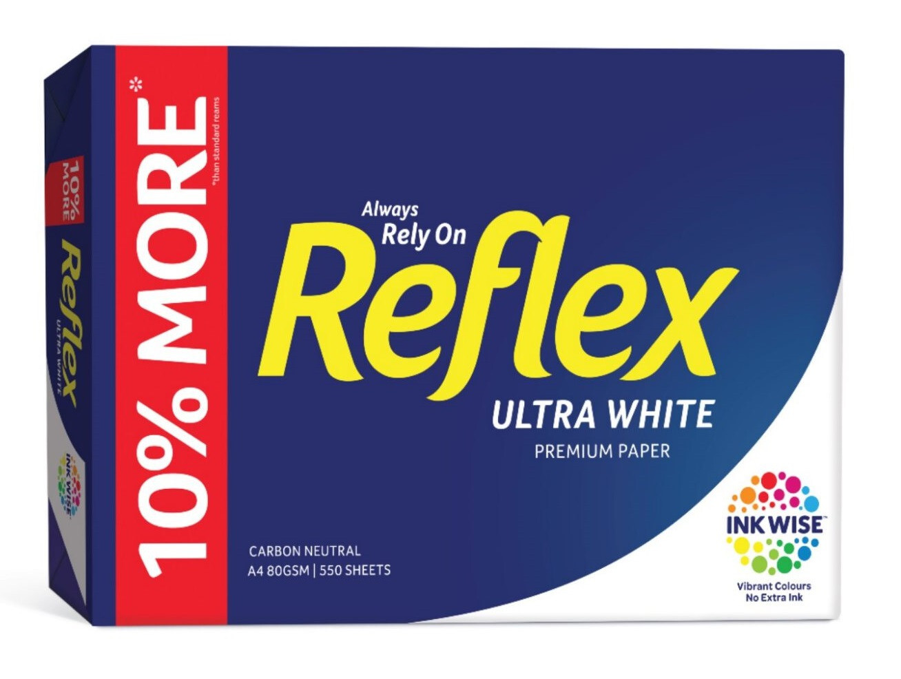 1 x Reflex A4 Ream Ultra White Copy Paper 80gsm 1 Ream 500 + 50 Pages ...