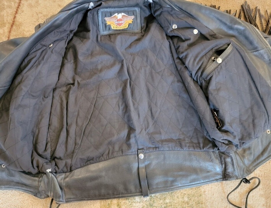 Harley Davidson LARGE Leather Jacket Border Hawk FLST… - Gem