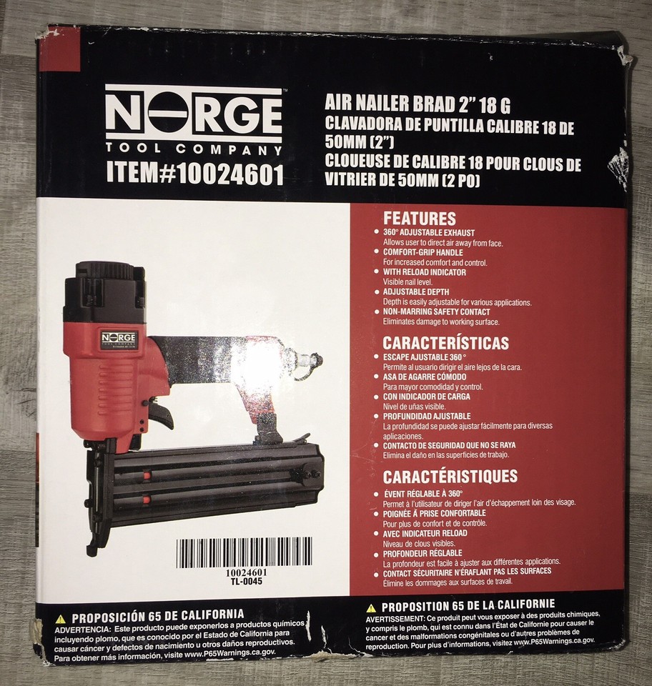 NORGE TOOL COMPANY AIR NAILER 18 Gauge Brad Nailer NEW OPEN BOX FAST ...
