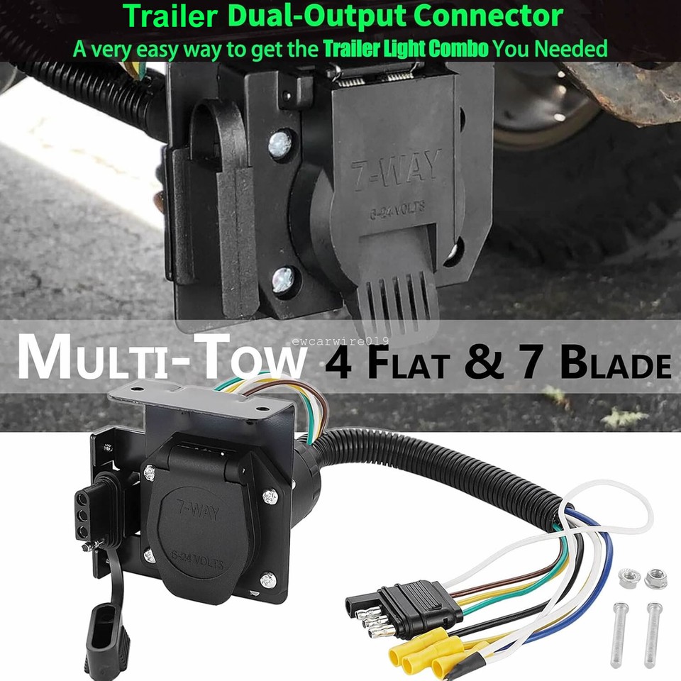 7 Way and 4 Pin Dual-Output Trailer Light Connector For TOYOTA TACOMA ...