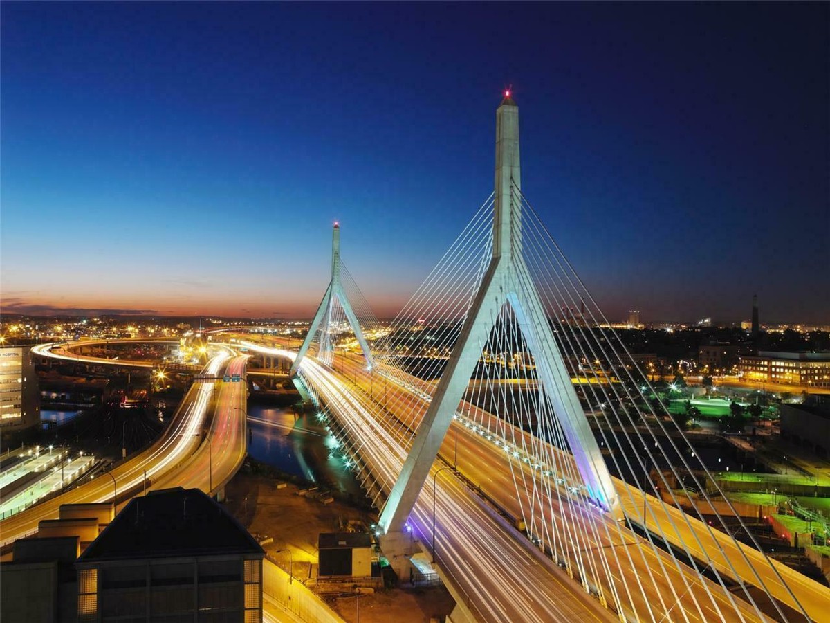 Boston Bridge Night Wallpaper Hd 338 Boston Zakim Bridge Night Stock