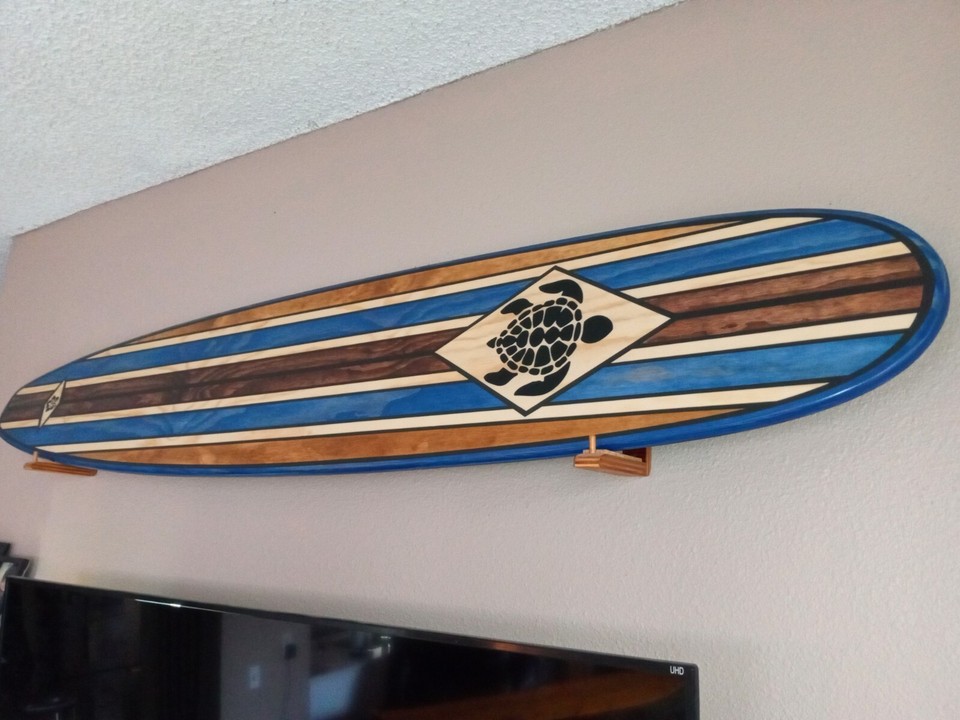 GORGEOUS Blue Wood Surfboard Bar Top Hawaiian Turtle Wall Art Surf ...