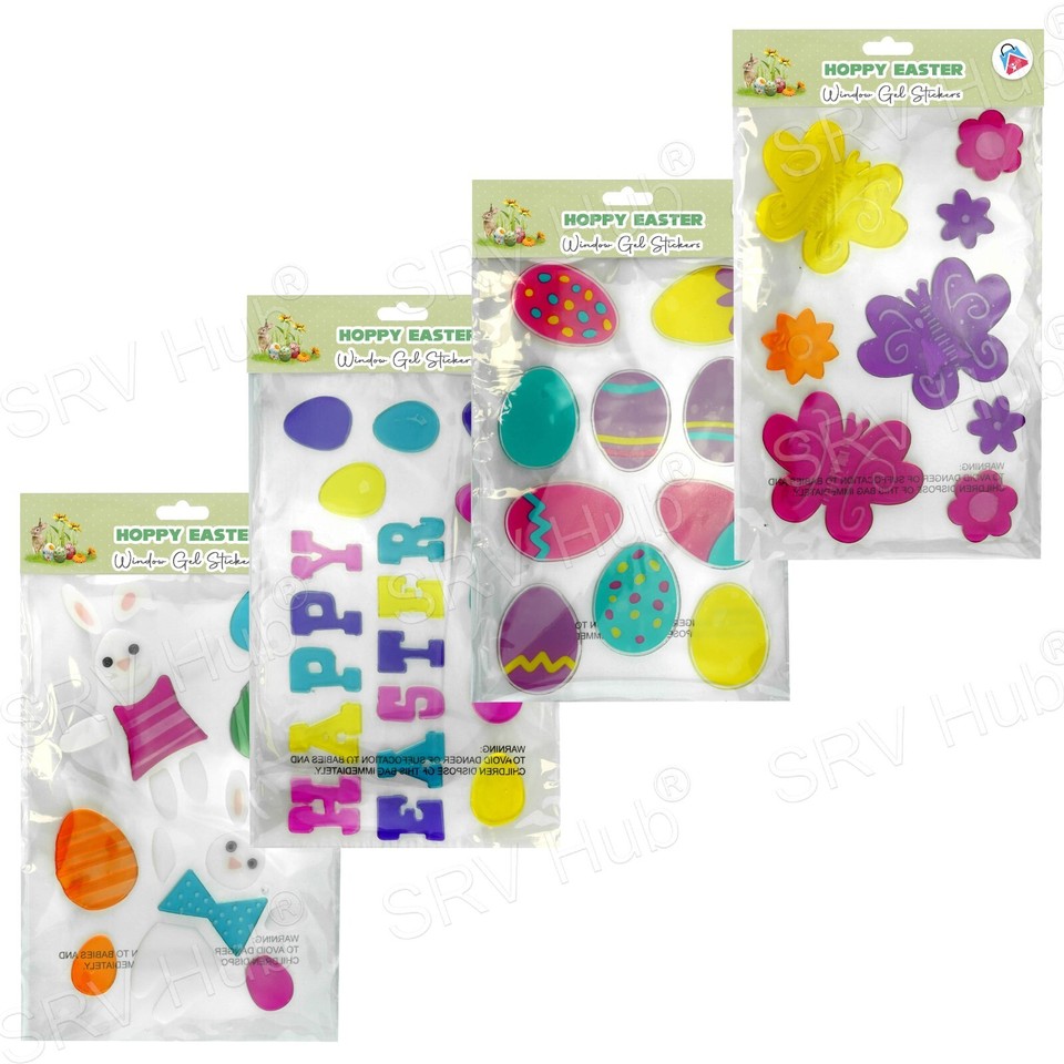 30cm Gel Stickers Sheets, Happy Easter, Bunnies, Butterflies, Eggs, Easter Gifts | eBay UK