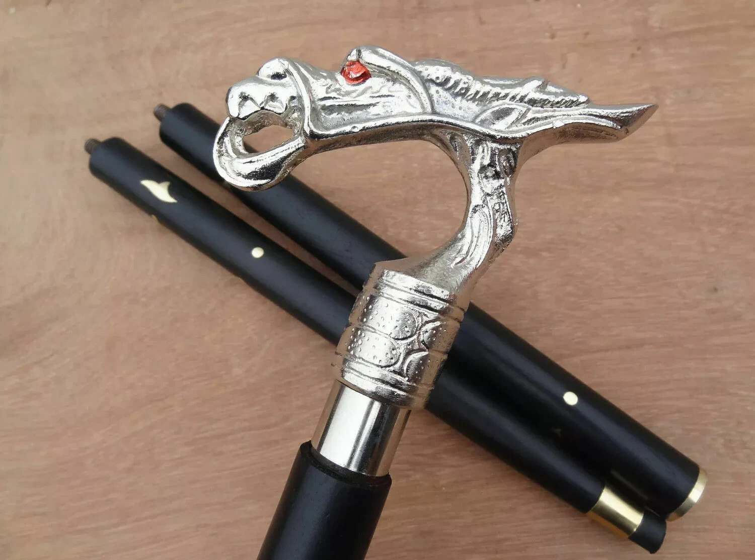 Antique Designer Dragon Handle Black Wooden Walking C… - Gem