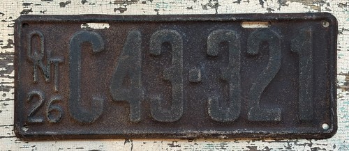 Old 26 ON. Vintage 1926 Ontario Canada Canadian Automobile license ...