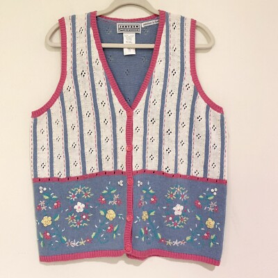 JANTZEN CLASSICS Womens L VTG Hand Embroidered Crocheted Vest Fairy Kei ...