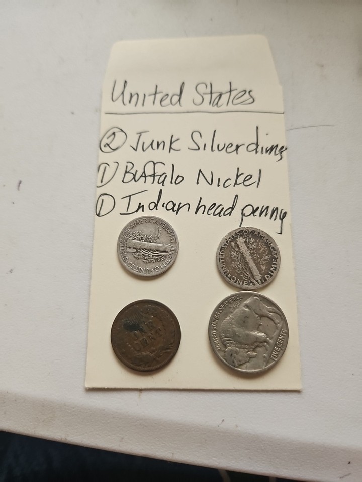 United States (2) Junk Silver Dimes, (1) Buffalo Nickel, (1) Indian ...