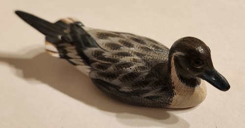 Hand Painted and Carved Wood PINTAIL DRAKE bird figurine 4" long | eBay