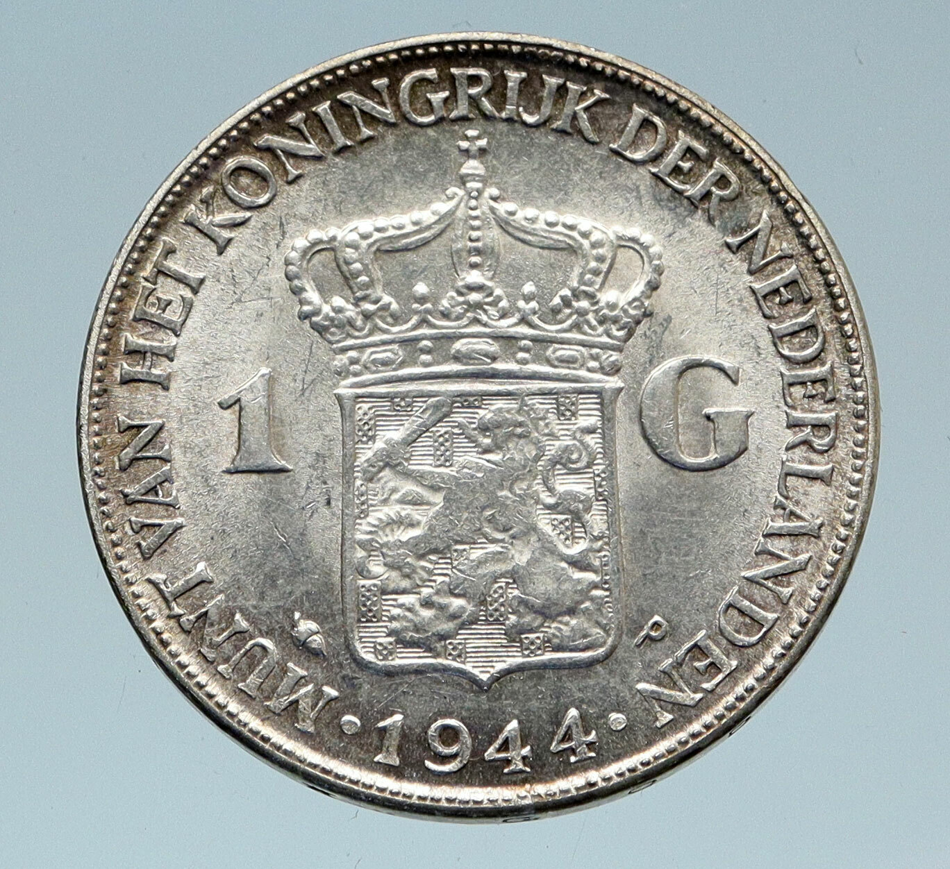 1944 Netherlands Kingdom Queen WILHELMINA Genuine OLD Silver Gulden ...