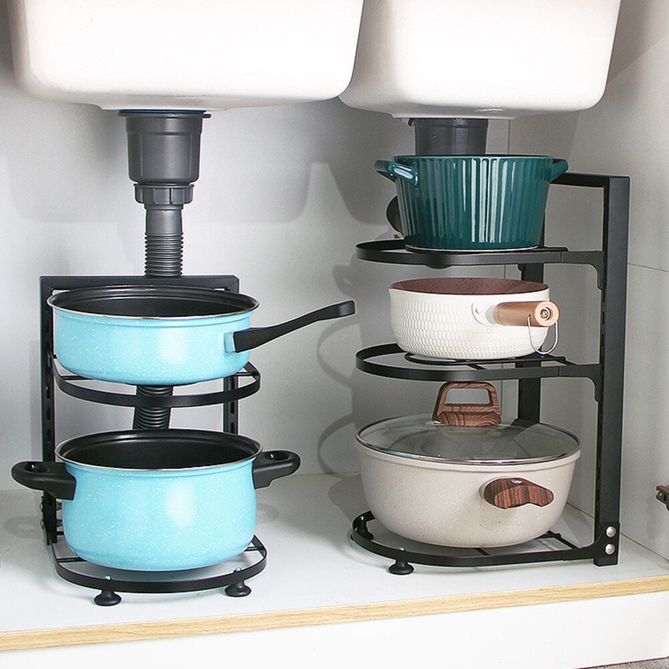 2-4 Tier Pots Pans Organiser Rack Adjustable Saucepan Rack for Kitchen ...