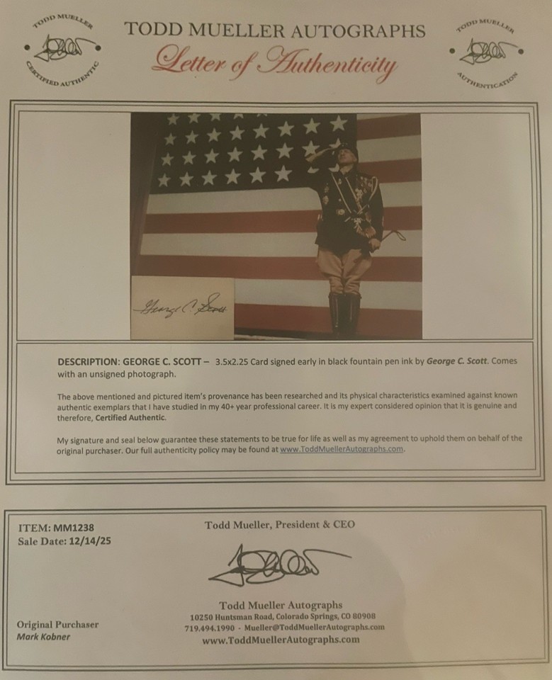 George C. Scott “Patton” Signed Card w/ 8x10 Color Photo COA | eBay