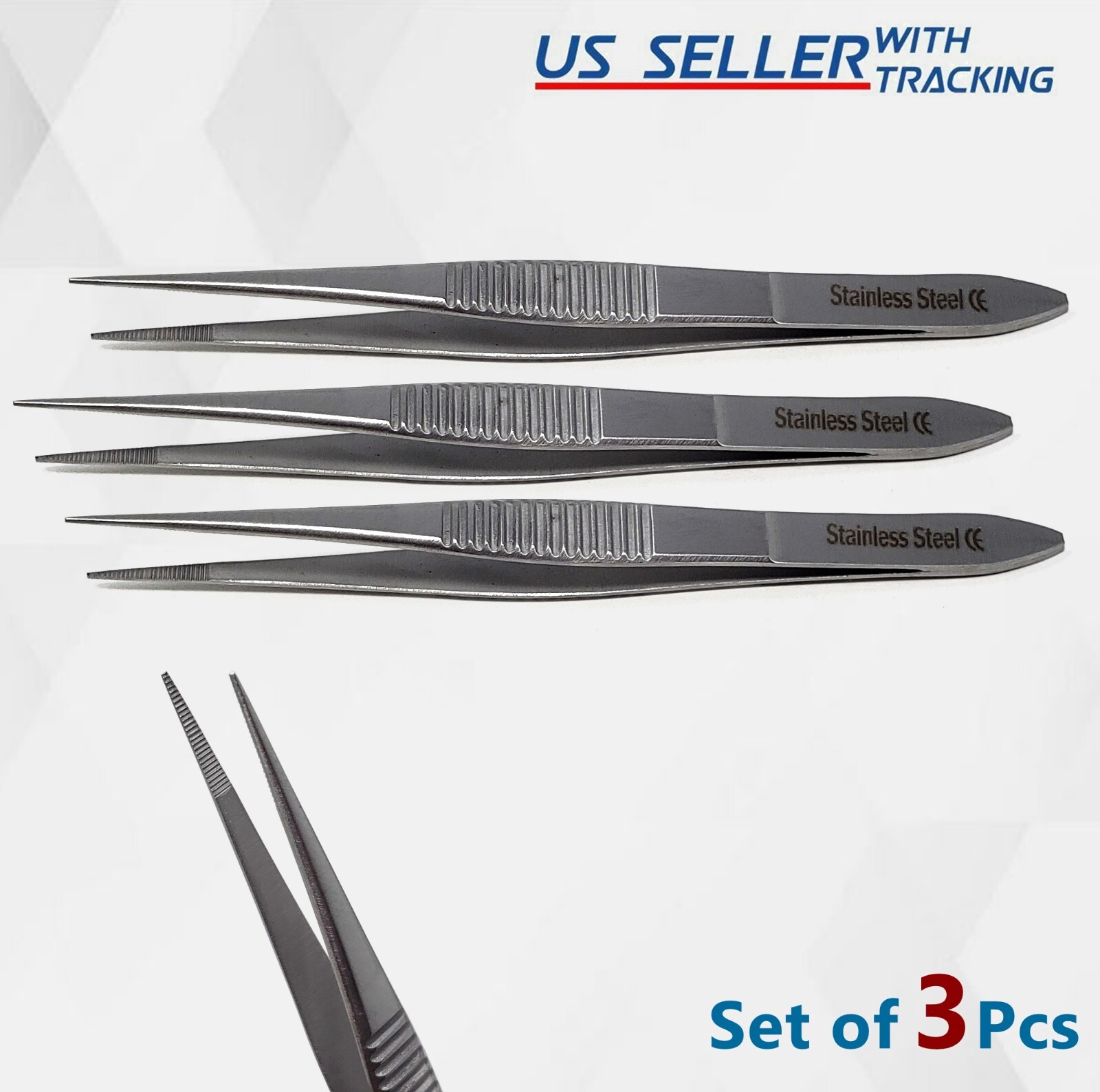 3 Pc Tweezer Set Stainless Steel Hobby Electronic Jewelry Watch Repairs ...