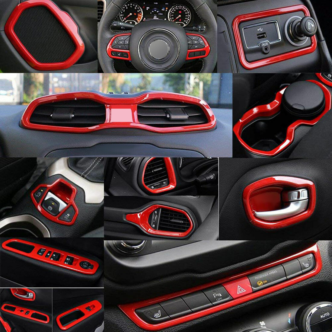 37pcs Red Full Set Interior Decor Cover Trim Frame Kit For Jeep ...