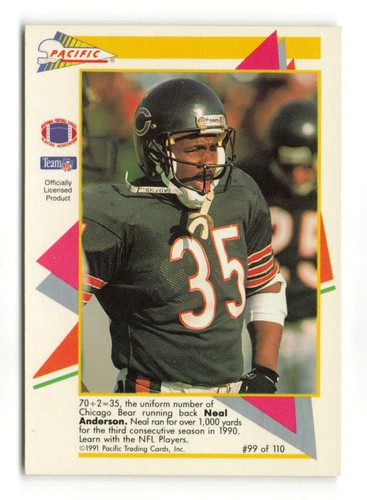 1991 PACIFIC FLASH CARDS FOOTBALL #99 NEAL ANDERSON BEARS | eBay