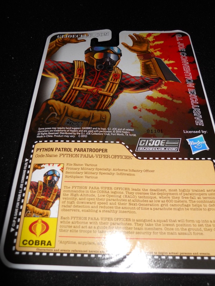 GI Joe 2018 PYTHON PATROL PARATROOPER JOECON EXCLUSIVE MOC Collectors ...