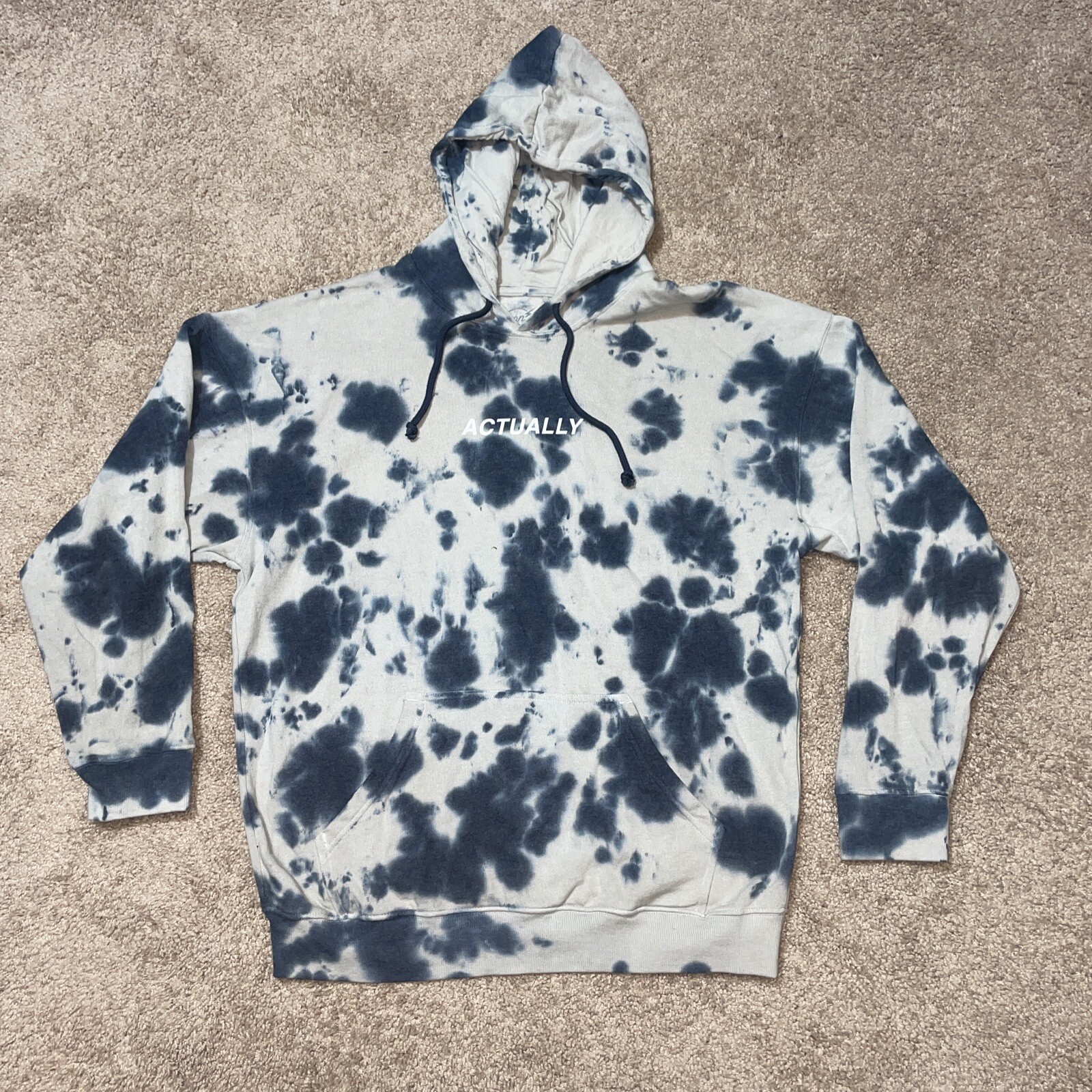Neon Riot Blue Gray Tie Dye “Actually” Pullover Hoodie Men's Size Large ...