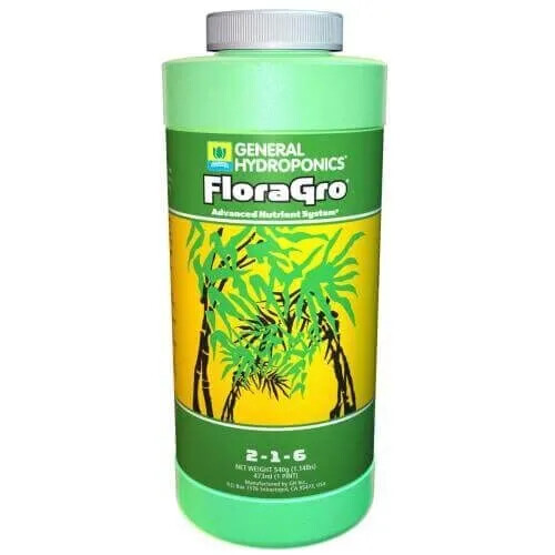 General Hydroponics FloraGro 1 Pint, 1 QT, 1 Gal, 2.5 Gallon flora gro ...
