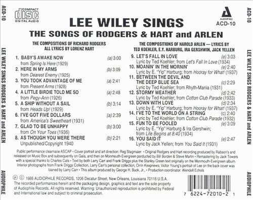 LEE WILEY SINGS THE SONGS OF RODGERS & HART AND HAROLD ARLEN NEW CD ...