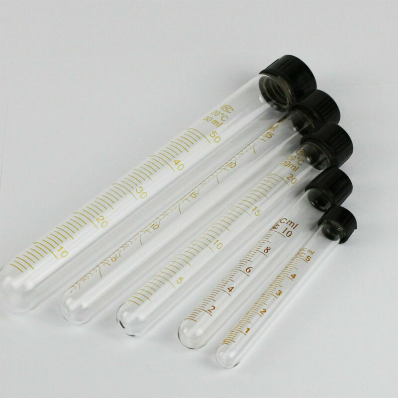 5-50ml Lab Clear Glass Test Tube Bottle Round Bottom Graduated with ...