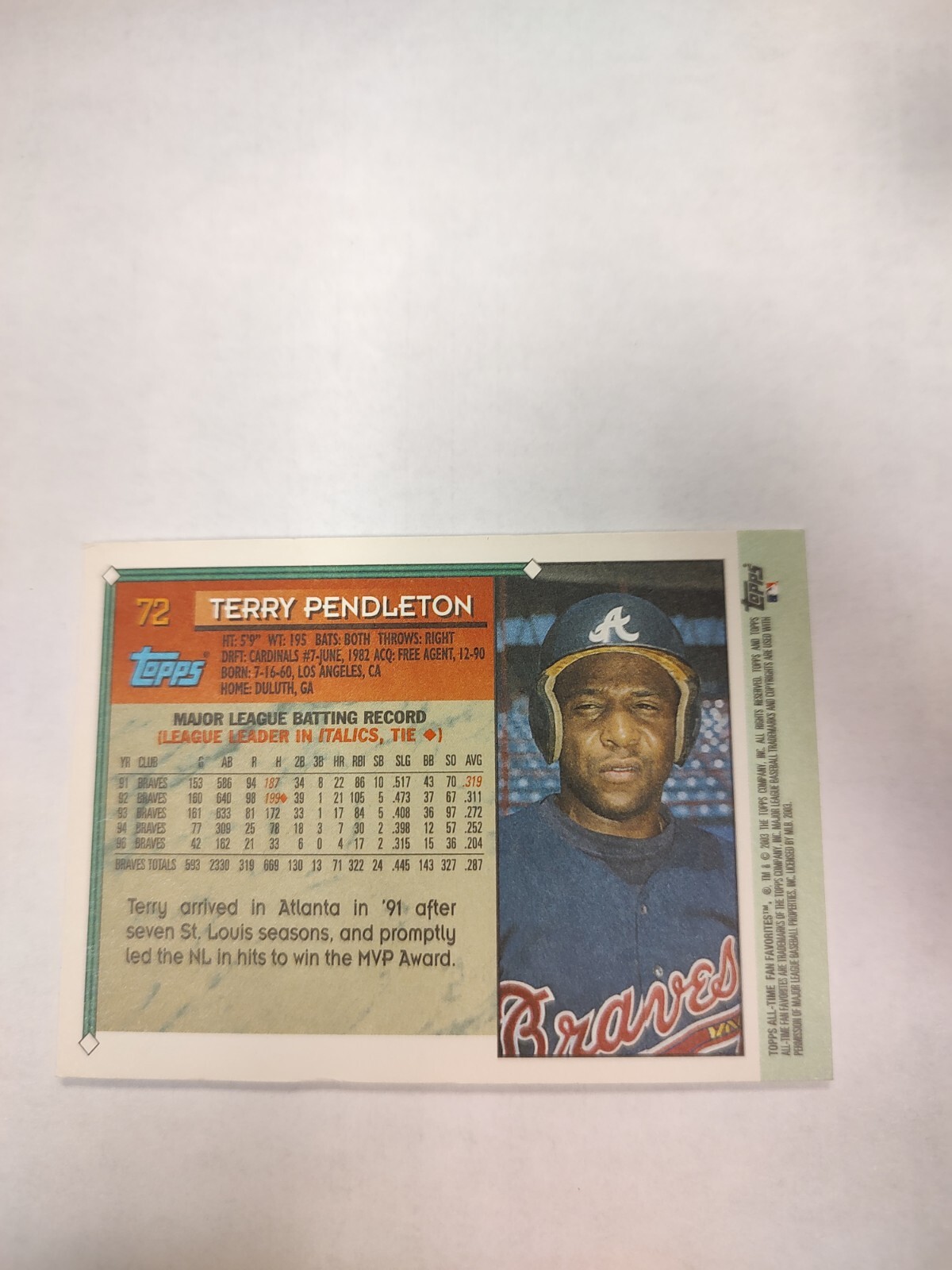 2003 Topps All-Time Fan Favorites - Terry Pendleton #72 for sale online ...